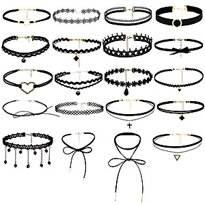 Choker Set 20 Pcs Adjustable Classic Black Choker Necklace Foot Set for Christmas Gift Velvet Metal Pendant Making Chains Vintage Lolita Styles for Women Girls