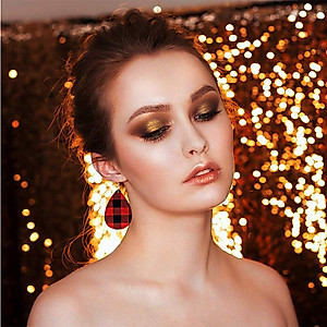 Christmas Zinc Earrings for Women Girls Plaid Leather Earrings Teardrop Lightweight Petal Leather Earrings Christmas Decoration 16Pairs