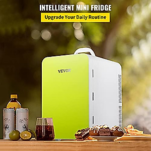 VEVOR 15L Mini Fridge,12V Portable Cooler & Warmer, Lightweight Beauty Fridge With Glass Front,Mini Fridge 15 Liter/18 Can For Food, Drinks, Skincare, Beauty, Makeup & Cosmetics (Green)