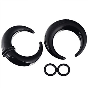 Wiazhu Acrylic Crescent Shaped Horseshoes Taper Set Pincher Septum Rings Gauges 14G 12G 8G 6G 4G 2G 0G 00G, 8 Black Pairs
