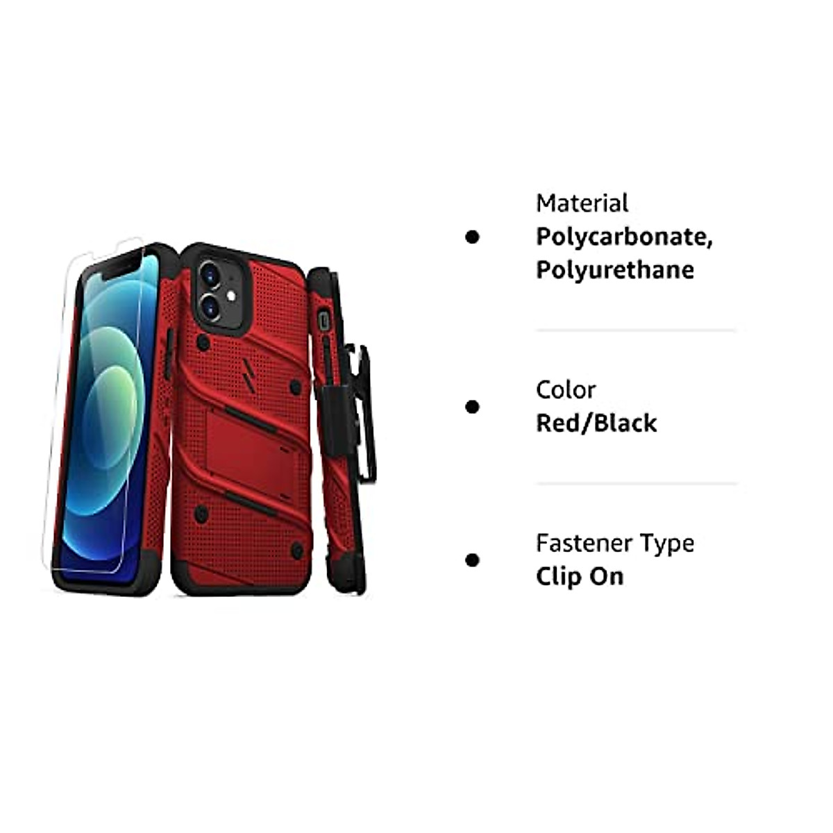ZIZO Bolt Series for iPhone 12 / iPhone 12 Pro Case with Screen Protector Kickstand Holster Lanyard - Red & Black