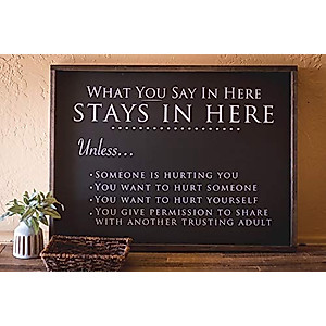 Tamengi Wood Sign, Counseling Office//What You say in here Stays in here//Framed Art for Counseling Offices and Schools,12x12in,Made in American