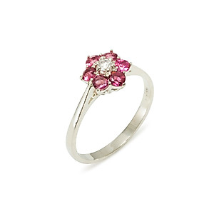 925 Sterling Silver Cubic Zirconia & Pink Tourmaline Womens Cluster Ring - Size 11.5