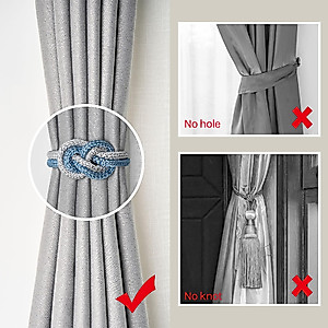 NICEEC 2 Pack Mini Magnetic Curtain Tiebacks Nordic Simple Style Drape Tie Backs Elegant Hand Weave Rope Knot Decorative Curtain Holdbacks for Home & Office Thin Window Drapery (Blue & Grey)