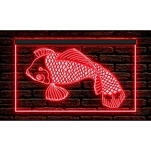 100043 Koi Japanese Fish Traditional Tattoo Shop Studio Home Decor Display LED Light Neon Sign (12" X 8", Red)