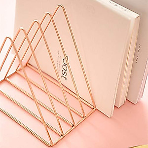 PENNGKE 2 Pcs Magazine Holder,Newspapers Holder,Letters Storage,Desktop File Sorter Organizer Triangle Bookshelf Decor Home Office,Rose Gold