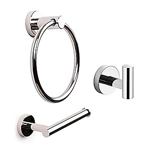 MARMOLUX ACC Chrome Bathroom Hardware Set 3 Piece-Robe Hook, Hand Towel Holder and Toilet Paper Holder, Wall Mounted Bathroom Fixtures, Towel Rack Towel Hanger SUS 304 Stainless Steel, Polished Chrome