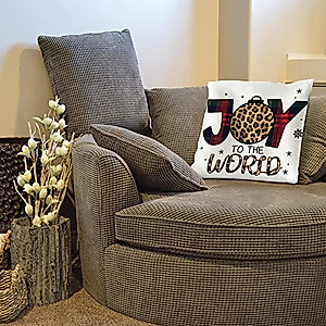 Joy to The World Decorative Throw Pillows for Couch 18x18 Winter Snowman Snowflakes Modern Cooling Silk Pillow Shams for Sofa Bedroom Car Couch Zippered Thanksgiving Gifts