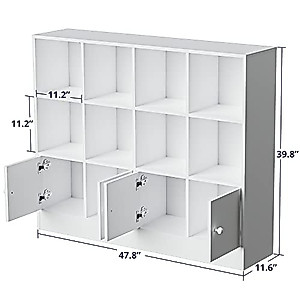 Cozy Castle White Bookshelf with 12 Cubes and 4 Doors, 2-Tier Open Shelf Bookcase with Anti-Tilt Device for Bedroom, Living Room