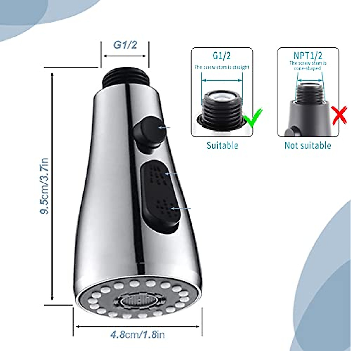 BANGPU Pull Out Faucet Sprayer Head Replacement 3 Function Kitchen Bathroom Sink Facuets Spray Nozzle Part Pull Down Spray Head for Kitchen Sink Faucets, Chrome Polished