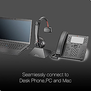 Global Teck Worldwide GTW Poly Savi 8210 Office Bluetooth Wireless DECT Single-Ear Headset - Connects to Deskphone, PC/Mac - Works with Teams, Zoom, RingCentral, 8x8, Vonage, Microfiber Included