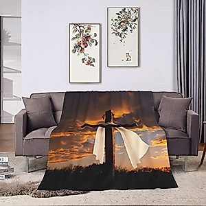 JSHXJBWR Easter Cross Throw Blanket Warm Cozy Lightweight Blankets Easter Gift Flannel Blanket for Sofa Couch Bed Office Holiday Decorative 60"X50"