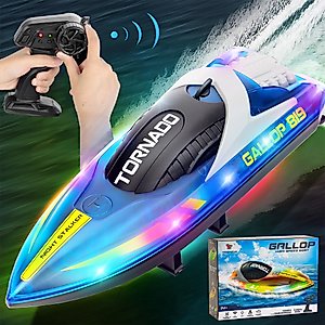 RANFLY RC Boat for Kids, 15+ MPH Fast Remote Control Boat with LED Lights, 2.4G RC Electric Boats Pool and Lakes Toys for Adults