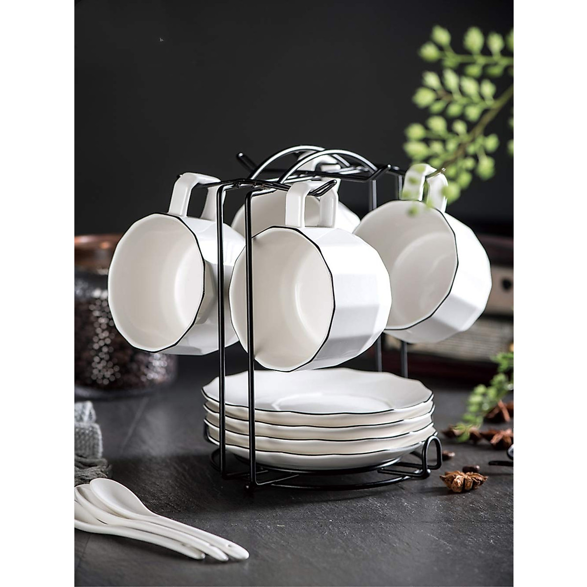 Yontree 6 Hooks Mugs Tree Cup Rack Dishes Organizer Style B