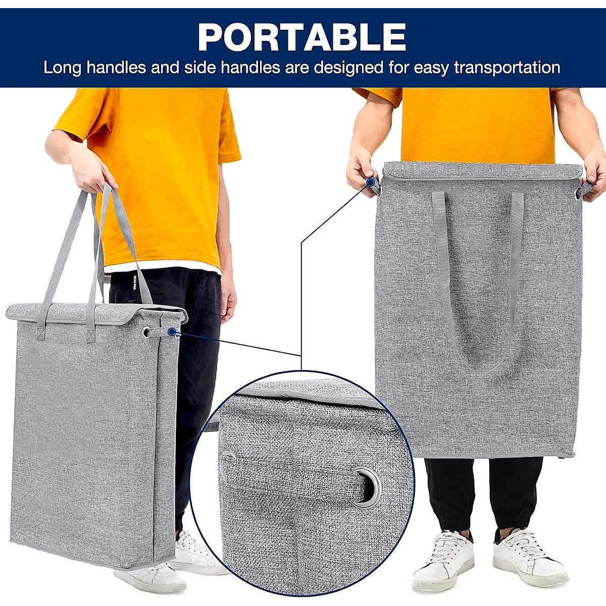 CHUBARIY Ultra-Thin Laundry Hamper with Lid, Tall Thin Waterproof Lined Narrow Dirty Clothes Hamper with Handle, Suitable for Bathroom, Bedroom, Dormitory to Organize and Store Clothes, Grey