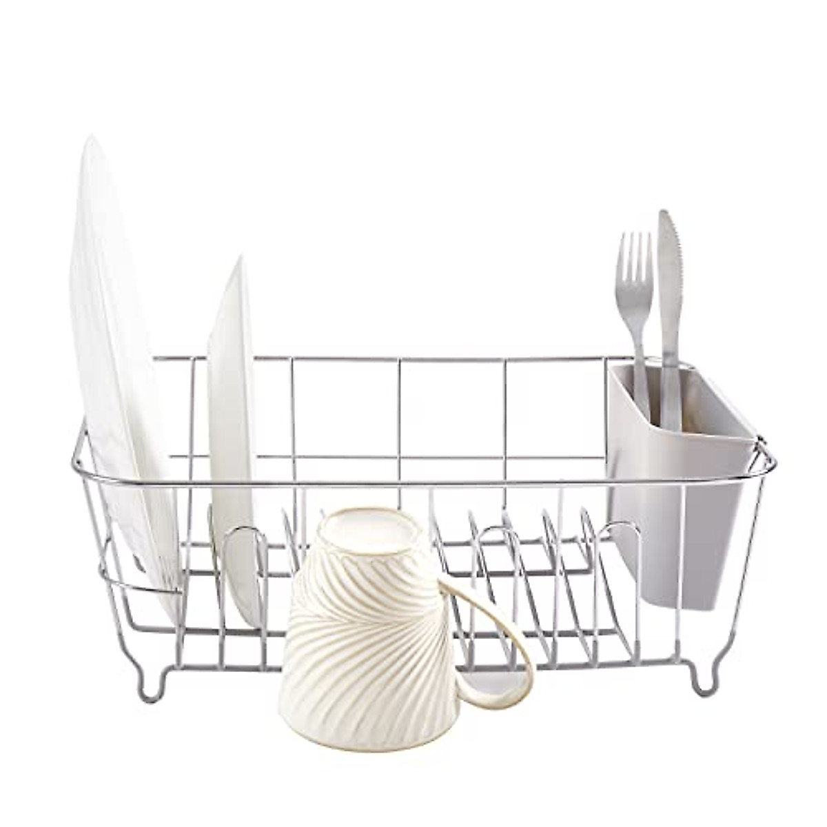 Sweet Home Collection 2 Piece Dish Drying Rack Set Drainer with Utensil Holder Simple Easy to Use Fits in Most Sinks, 14.5" x 13" x 5.25", Silver