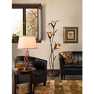 Franklin Iron Works Rustic Farmhouse Sculptural Floor Lamp Standing 68 1/4" Tall Bronze Gold 3-Light Amber Glass Intertwined Lily Flower Shade for Living Room Reading Bedroom Office House Home