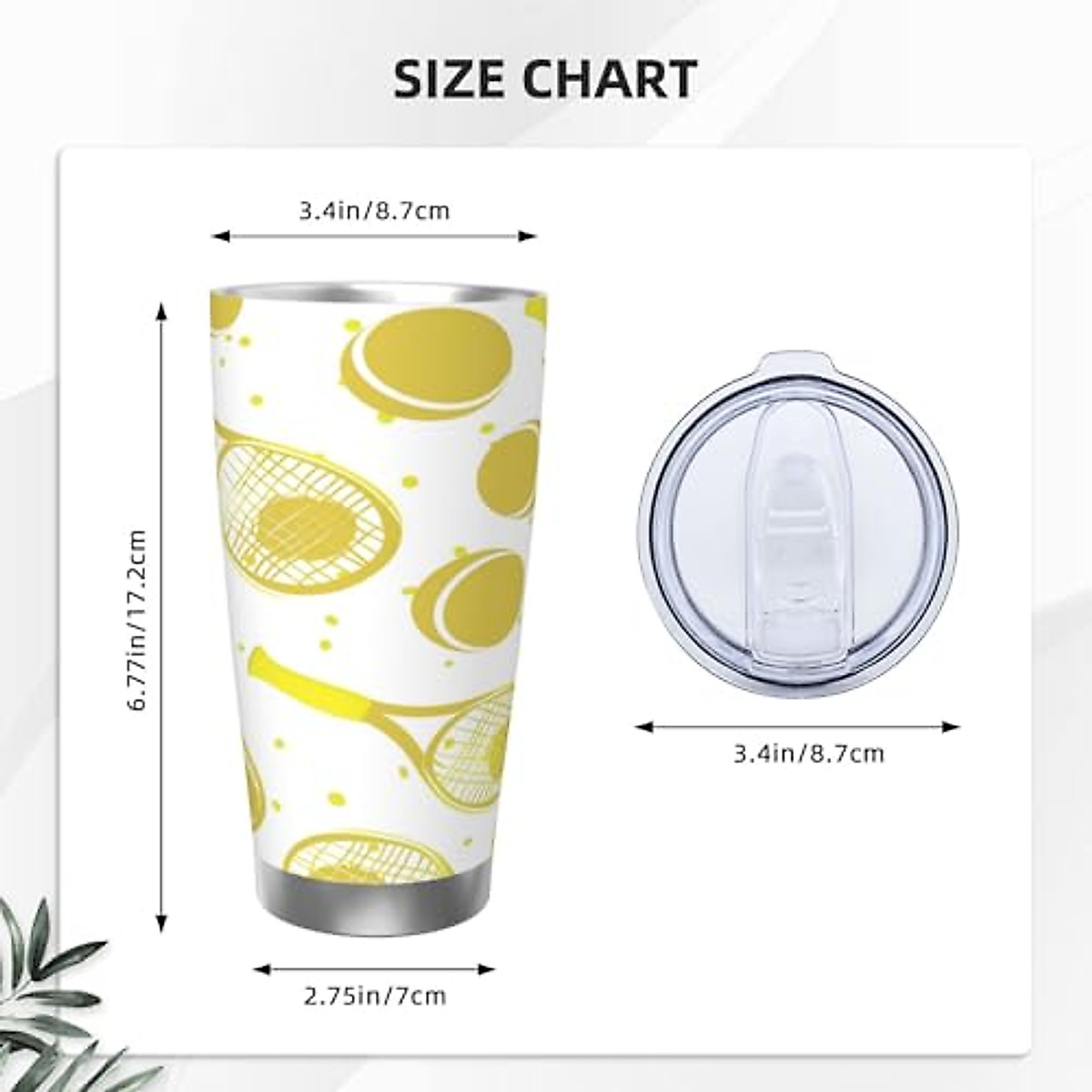 AYCZN Tennis 20 OZ Tumbler Stainless Steel Travel Coffee Mug, Sport Ball Insulated Water Bottle with Lid and 2 StrawsLeakproof Thermal Cup