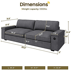 SEDETA Modern Couch, Comfy Couches for Living Room, Oversized Loveseat Sofa, Deep Seat Sofa with Storage and 2 USB Charging Ports, Removable Sofa Cover(Dark Grey Chenille)