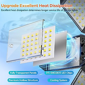 YIBEYYDS LED Garage Light - 210W 21000LM 6500K Ceiling Light with 7+1 Deformable Panels for Garage, Workshop, Basement (2)