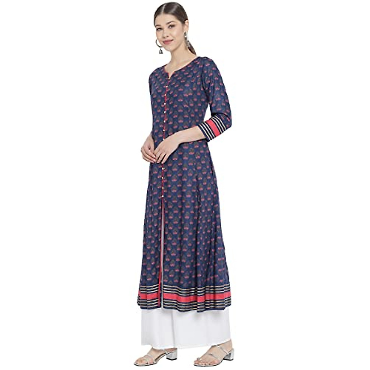 Yash Gallery Women's Plus Size Floral Printed Anarkali kurta (Blue)