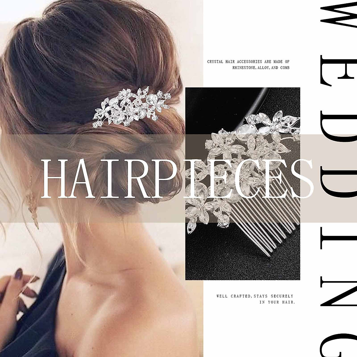 Olbye Wedding Hair Comb Rhinestone Bridal Pieces Flower Silver Crystal Headpiece for Bridesmaids and Brides (Silver)