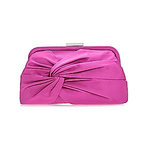 IXEBELLA Evening Purse for Women Dressy Soft Pleated Knot Party Clutch Satin Frame Formal Handbag for Wedding/Prom/Cocktail (Hot Pink)