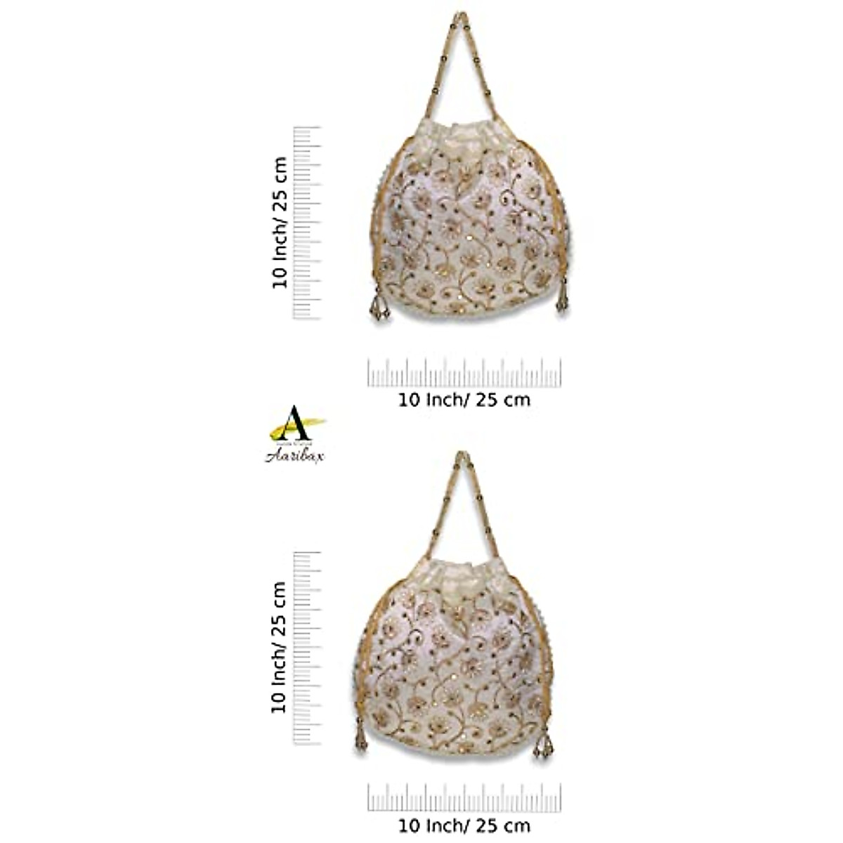 Embroidered Indian Ethnic Potli Bag for Women. Traditional, Handmade, Perfect for Weddings and Other Special Occasions (Gold)