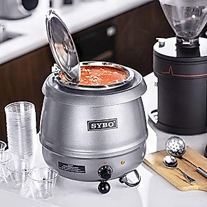 SYBO Stainless Steel Soup Kettle with Hinged Lid and Insert Pot, 10.5 Quarts, Commercial Grade, Silver