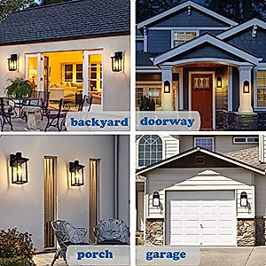 SUNTOWN Dusk to Dawn Motion Sensor Outdoor Porch Lights with GFCI Outlet, Waterproof Anti-Rust Outside Wall Mount Light with 3 Modes, Black Exterior Lighting Fixture for House Garage