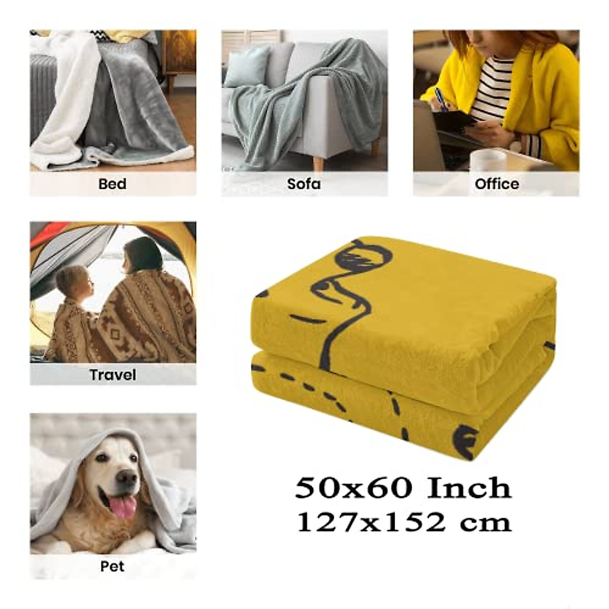 Cute Blanket Flannel Fleece Throw Blankets Fringed Blankets Soft for Bedding Sofa and Travel 50"X60"