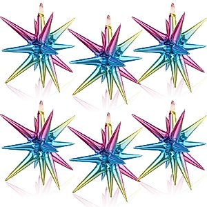 Moukiween 6 Pcs Explosion Star Foil Balloons- 12 Point Star Balloons,Multicolor Starburst Cone Mylar Balloons Spike Balloons for Party Supplies Christmas Birthday Wedding Baby Shower Photo Booth