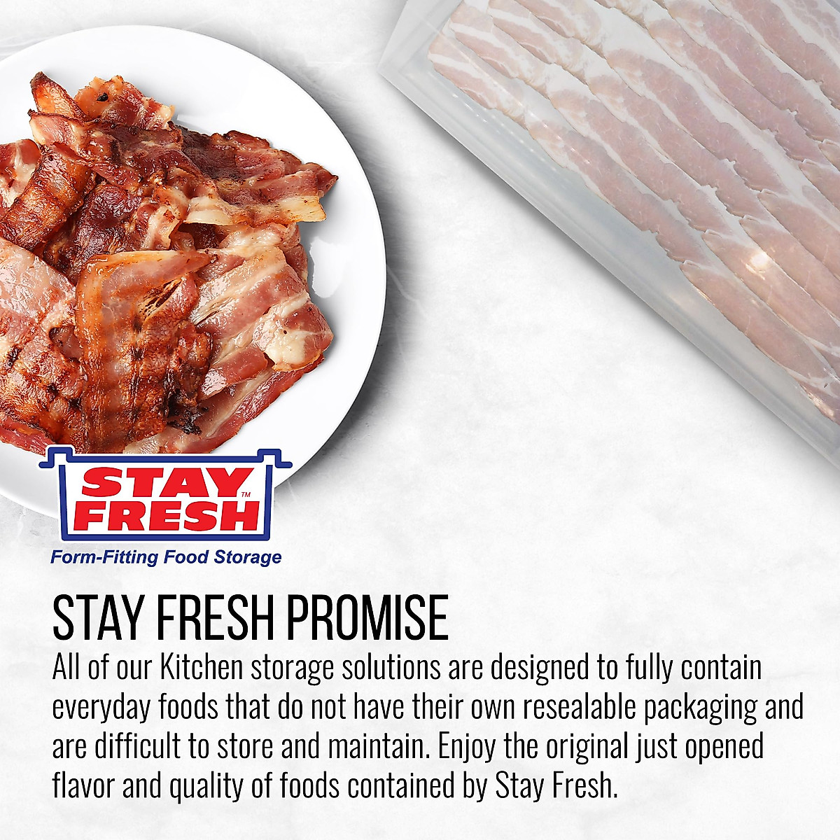 Kitchen Discovery Stay Fresh Bacon Keeper 1lb Plastic Bacon Container for Refrigerator Preserves Freshness and Prevents Spoilage – No Mess Bacon Storage Replaces Greasy Packaging