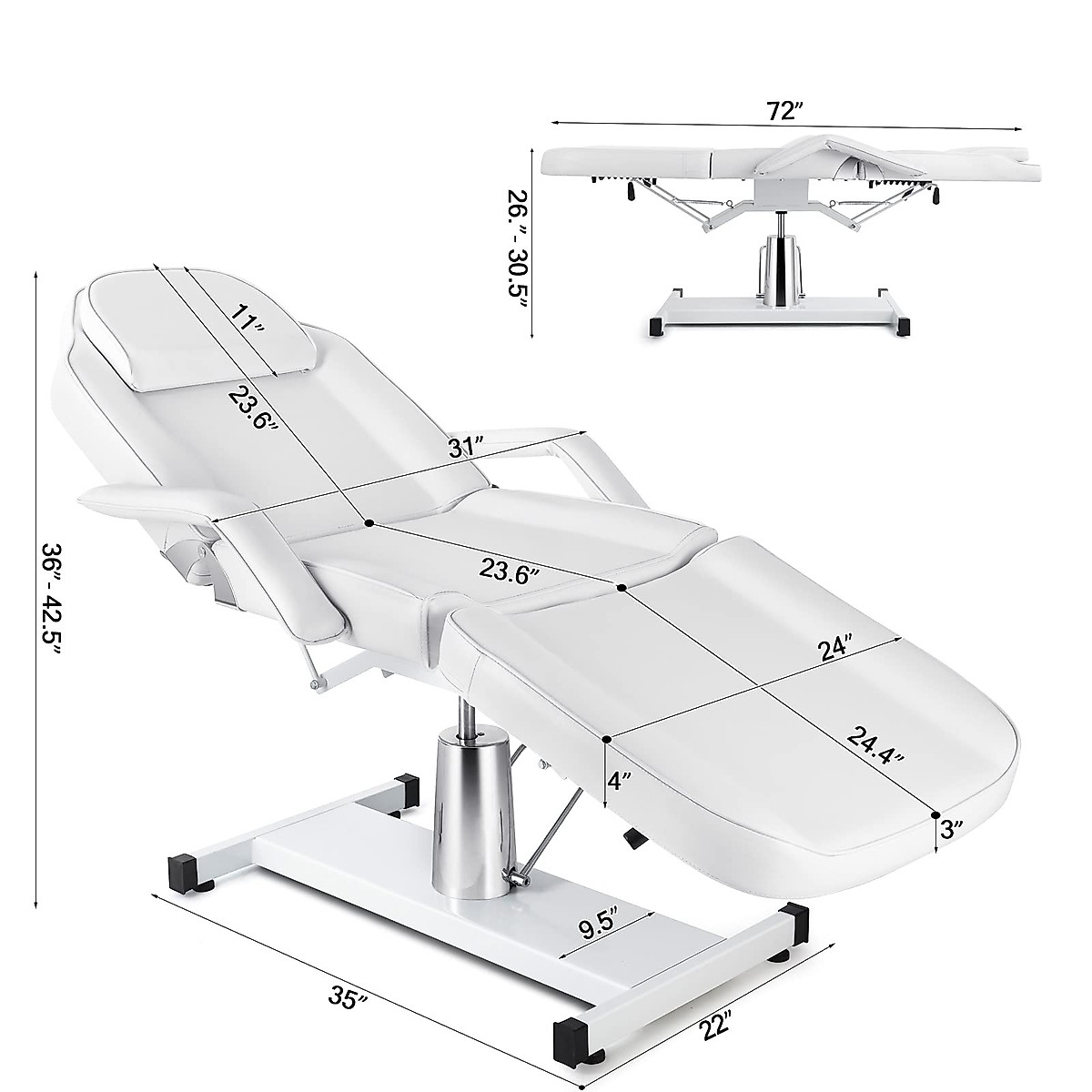 Artist hand Hydraulic Facial Table Tattoo Chair Massage Bed Adjustable Professional for Esthetician Beauty Spa Lash Bed for Eyelash Extensions Salon Equipment Barber Chair Salon Chair (White)