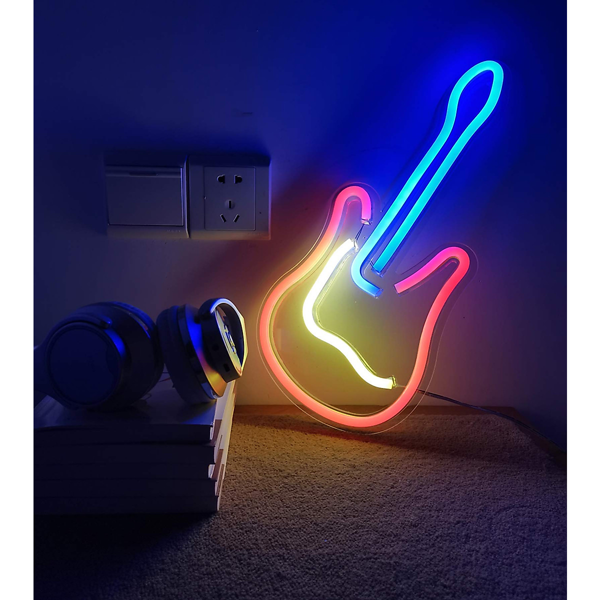 Guitar Neon Sign for Bedroom Art Guitar Decor Neon Lights for Christmas Halloween Wedding Valentine's Day Party Bar Club Home Decoration, Lounge Office Operated by USB