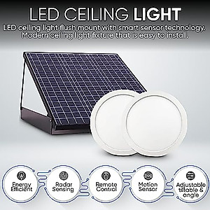 Solar Flush Mount Ceiling Lights - Remote Controlled Skylights Hybrid (2 Sets)