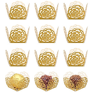 TOYANDONA 50Pcs Paper Truffle Wrappers Truffle Wrap Liners, Small Flared Paper Baking Cups Cupcakes Muffin Case Trays for Baby Shower Wedding Birthday