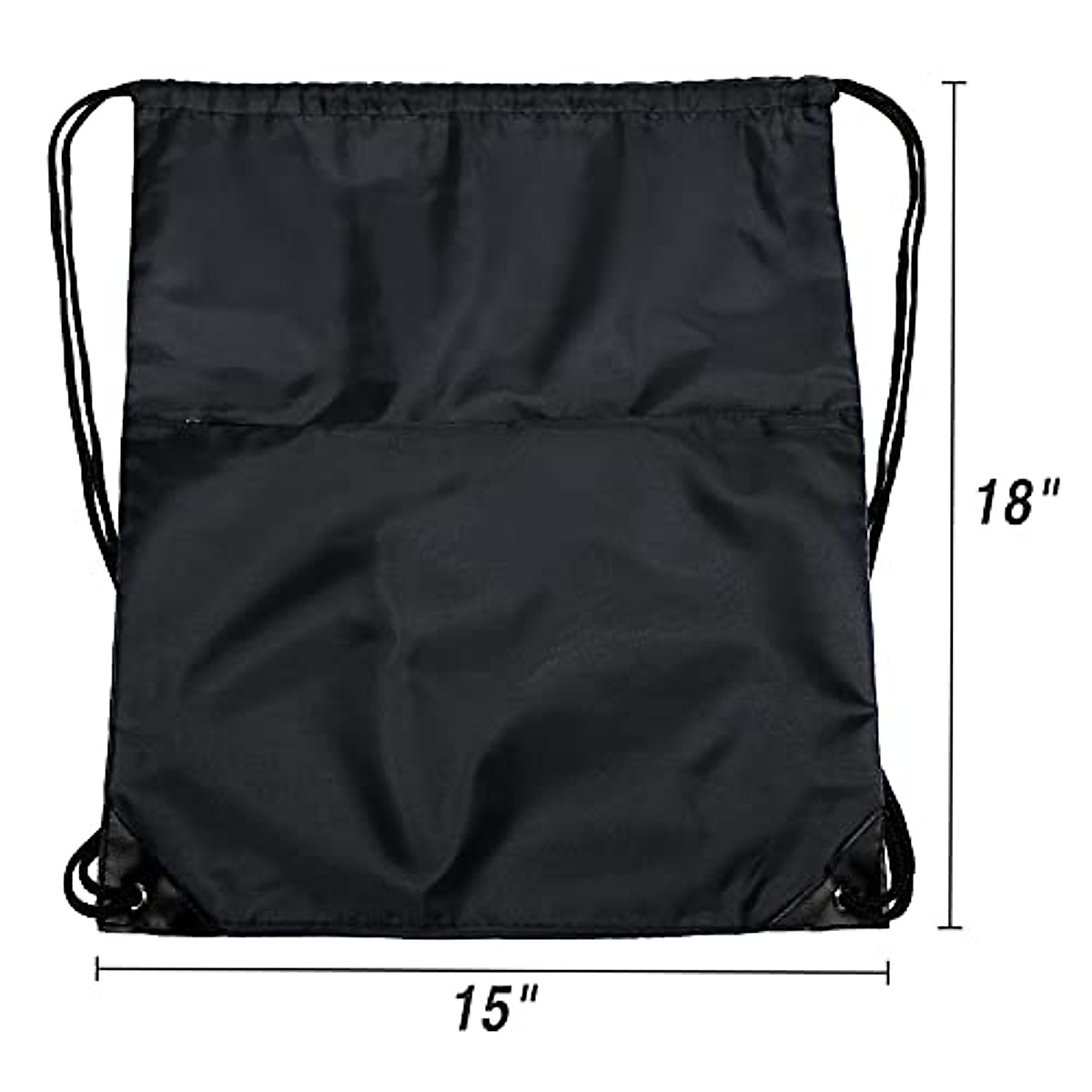 BuyAgain Drawstring Backpack Sports Water Resistant String Bag Sport Gym Sackpack for Women Men Large with Zipper, Black