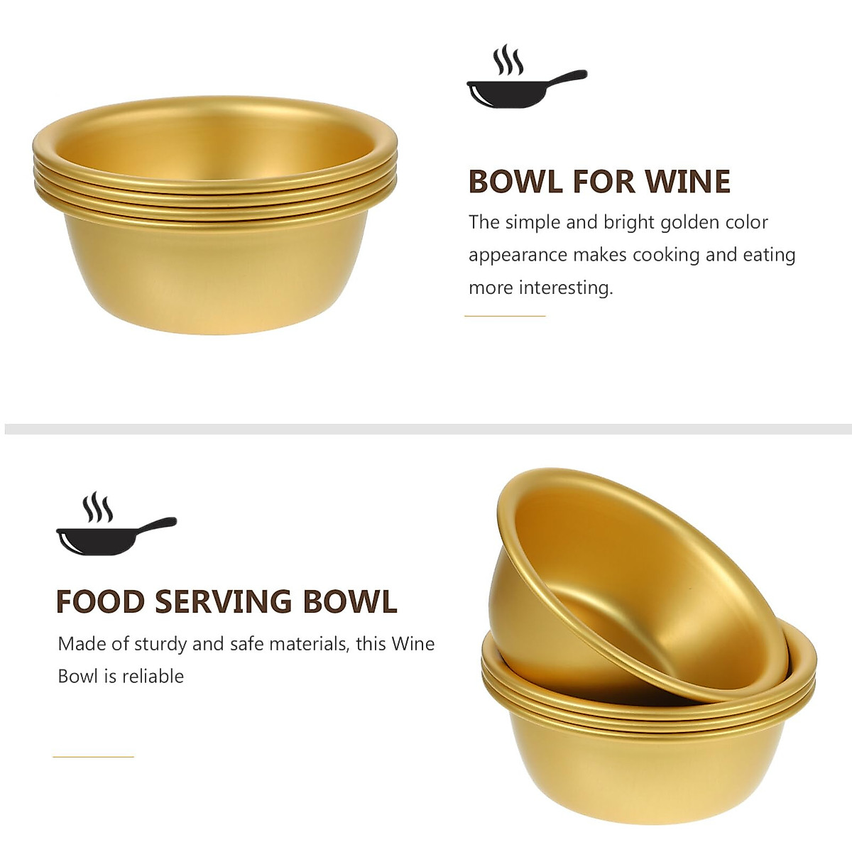 Kichvoe Korean Pot Korean Rice Wine Bowl: 4pcs Korean Rice Aluminum Bowls Korean Traditional Bowls Multi-function for Home Restaurant Food Pickle Golden 12cm Korean Stone Pot