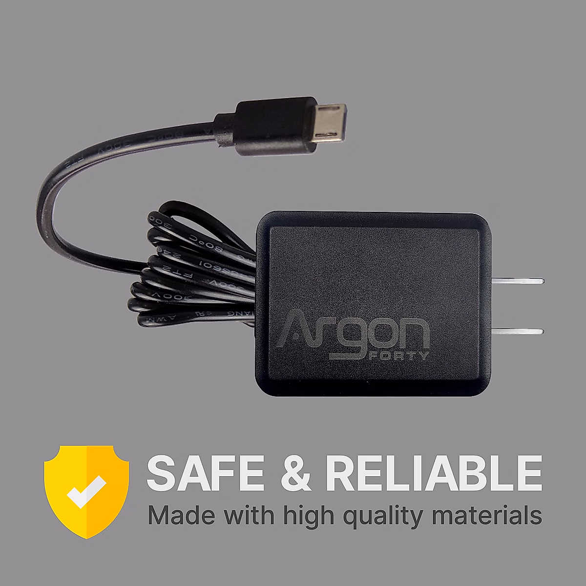 Argon Micro USB Cable Power Supply 5.25 Volts 3 Amps for Raspberry Pi 3 and Zero Boards | UL Listed | 3.3 Feet Long Cable with Micro USB Connector | Micro USB Cable and Wall Charger