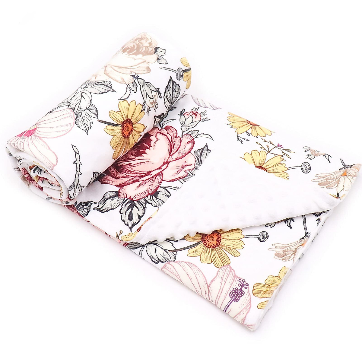 Crib Sheet Jersey Cotton, Floral Baby Blankets, Floral Toddler Blanket for Boys Girls, Dotted Backing, Double Layer, Crib Receiving Blanket, for Nursery/Stroller/Toddler Bed/Carseat, 30 x 40 Inch