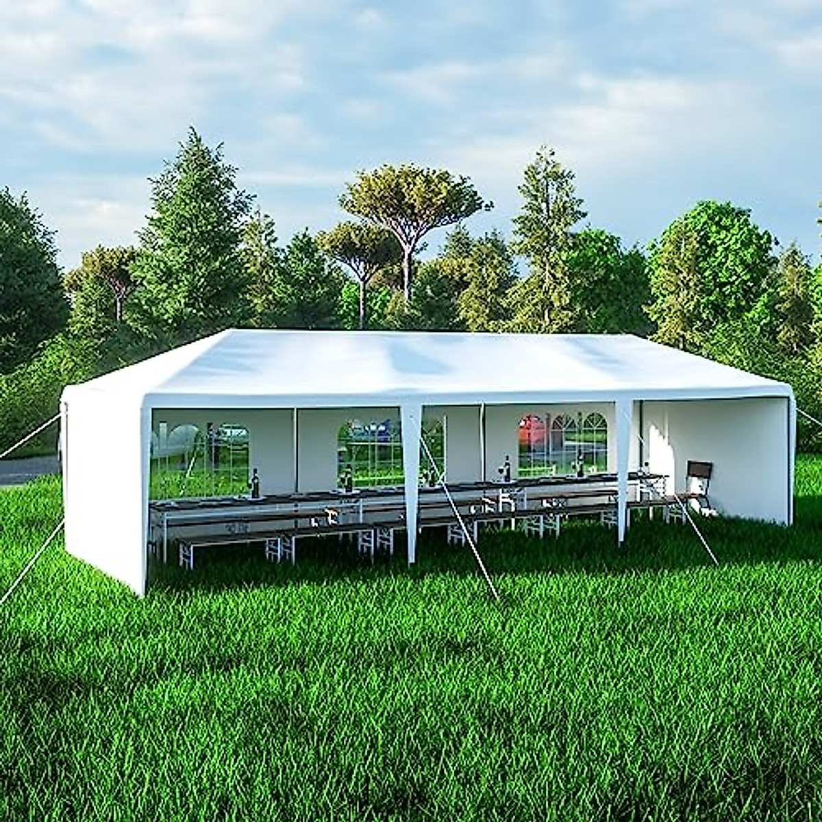 GLANZEND 10x30 FT Outdoor Canopy Tent, Wedding Party Tents with 8 Removable Sidewalls, Waterproof Shelter Gazebo for BBQ Events Patio Camping