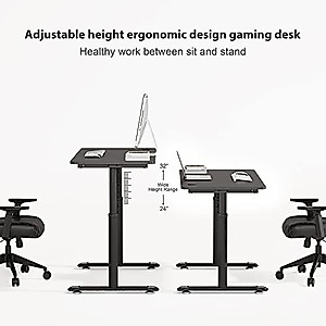 It's_Organized Gaming Desk 60 Inch Large Manual Height Adjustable Black Gaming Computer Desk, Home Office Standing Table Long Computer Sturdy Executive Workstation for 3 Monitors with Free Mouse Pad