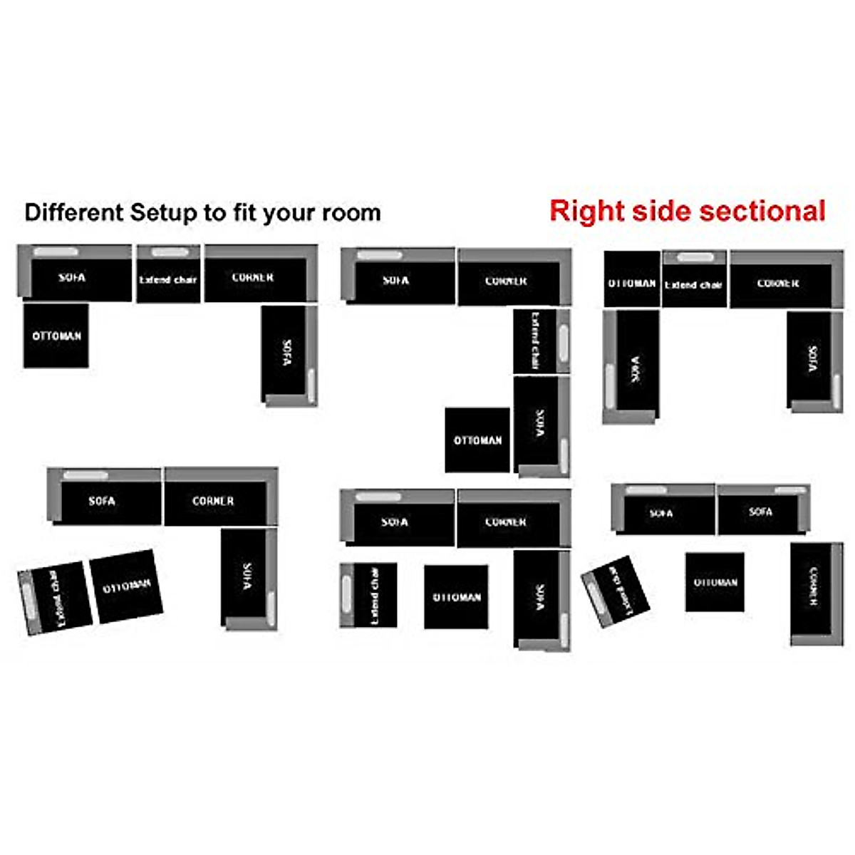 Stendmar L Shape U Shape Reversible Modern Microfiber Fabric Sectional Couch Sofa Set S150D (S150DBK-Black, 142-182" L x 110-150" D x 35" H)