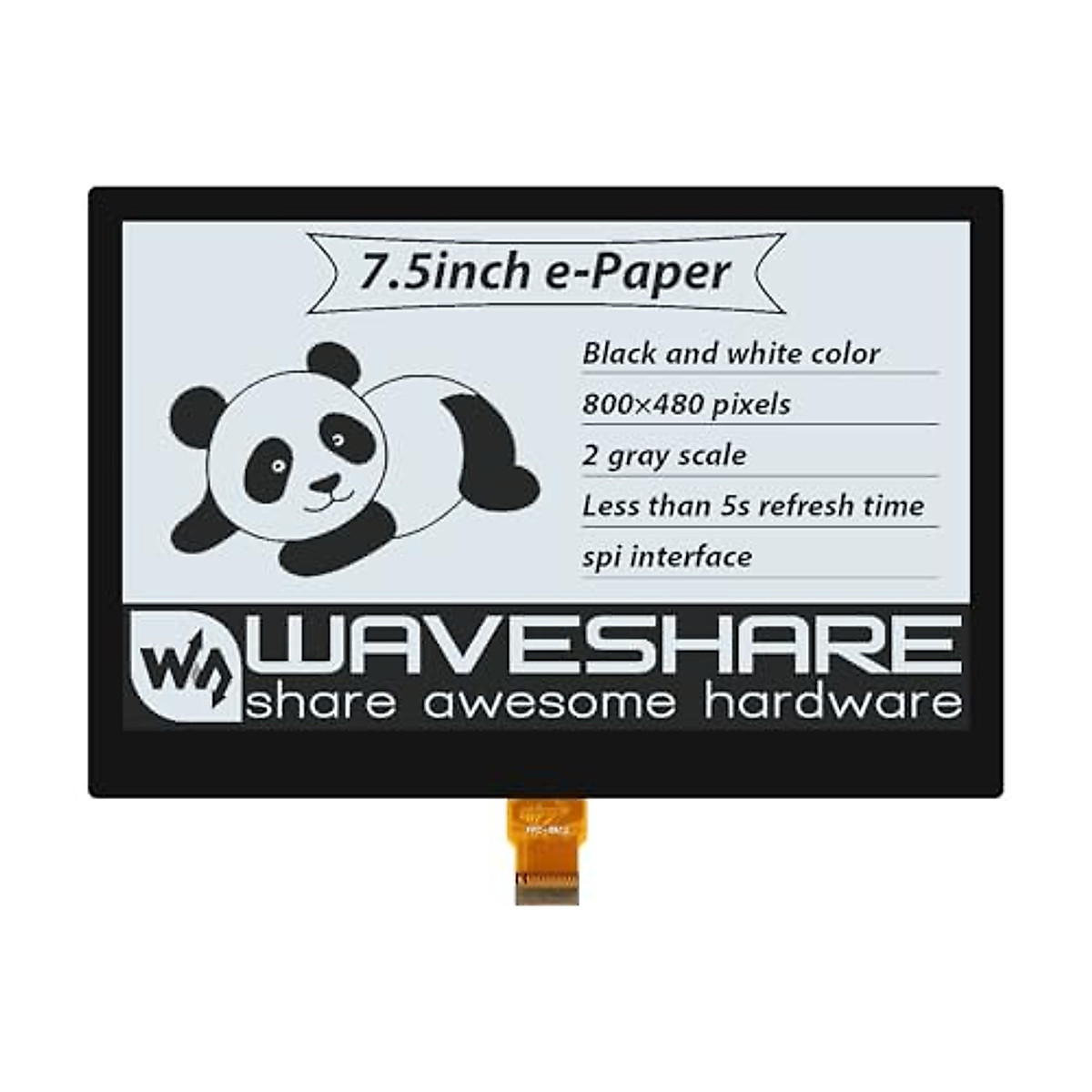Waveshare 7.5inch E-Paper E-Ink Optical Bonding Display Compatible with Raspberry Pi 4B/3B+/3B/2B/B+/A+/Zero/Zero W/WH/Zero 2W Series Boards 800×480 Pixels Dual-Color with SPI Interface Without PCB