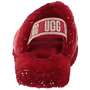 UGG Girls K Fluff Yeah Metallic Sparkle Slipper, Red Multi, 6 Big Kid