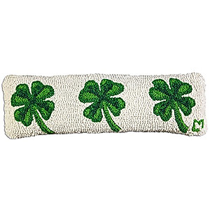 Chandler 4 Corners Artist-Designed 4 Leaf Clover Hand-Hooked Wool Decorative Throw Pillow (8” x 24”) St Patrick's Pillow for Couches & Beds - Low Maintenance St Patty's Day Shamrock Lumbar Pillow