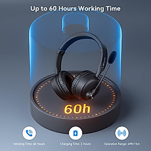 LEVN Bluetooth Headset with Microphone, Wireless Headset with Mic & Mute Button, 60 Hrs Working Time Noise Cancelling Bluetooth Headset 5.3 Multipoint Connect to Cell Phone/Mobile/Laptop/Tablet/PC