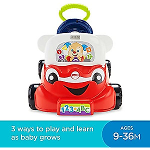Fisher-Price Laugh & Learn 3-In-1 Smart Car, Baby Walker & Toddler Ride-On Toy with Smart Stages Learning Content for Ages 9+ Months
