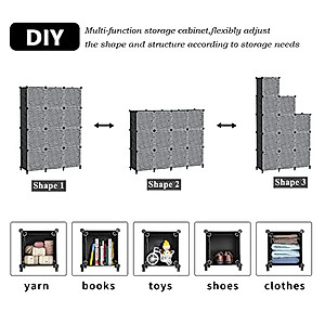 AWTATOS 12 Cube Storage Organizer with Doors, DIY Plastic Closet Storage Shelf, Modular Storage Bookshelf, Stackable Storage Shelving Rack for Bedroom, Home, Living Room, Black ULPZ012